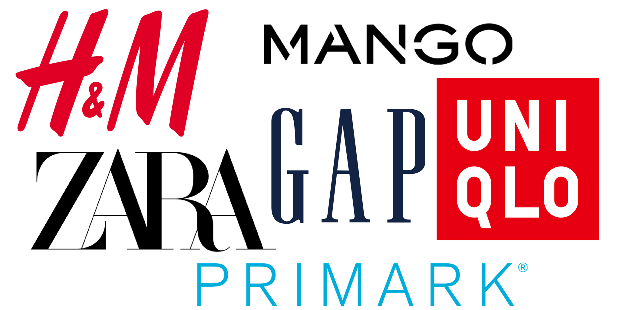 Logo marques Fast Fashion (Zara - Uniqlo - Primark - Gap - Mango - H&M) - Week-End et Voyage à Porto